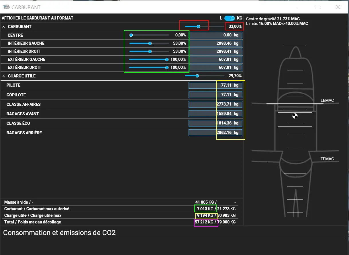 Simvol | Tutoriels FS2020 | Chargement et centrage de l'A320