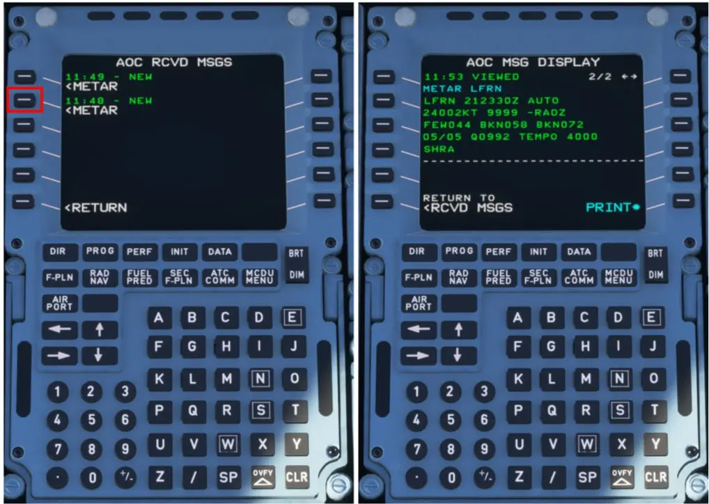 Simvol | Tutoriels FS2020 | La météo dans le FMS (MCDU) de l'A320